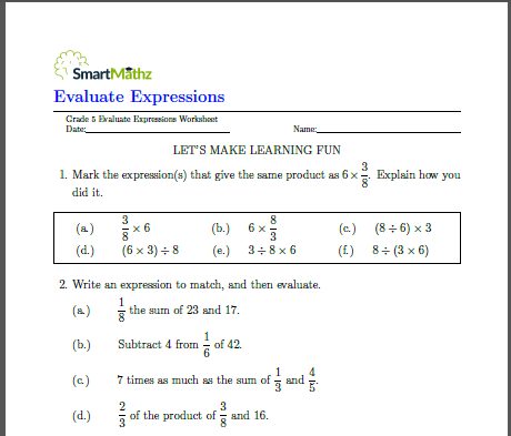 Evaluate Expressions - SmartMathz