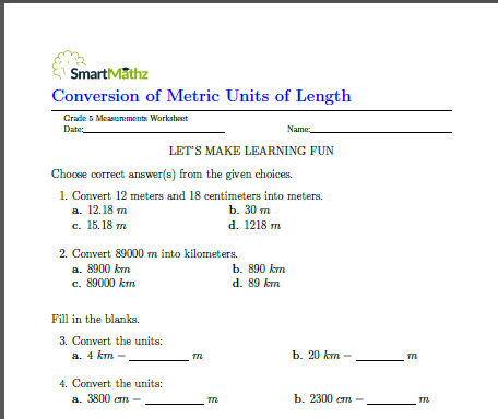 Conversion of Metric Units of Length - SmartMathz