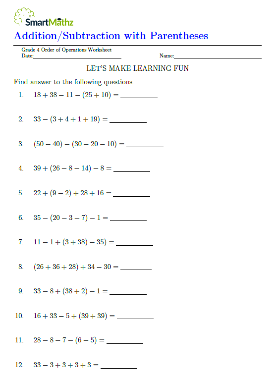 Addition/Subtraction with Parentheses - SmartMathz