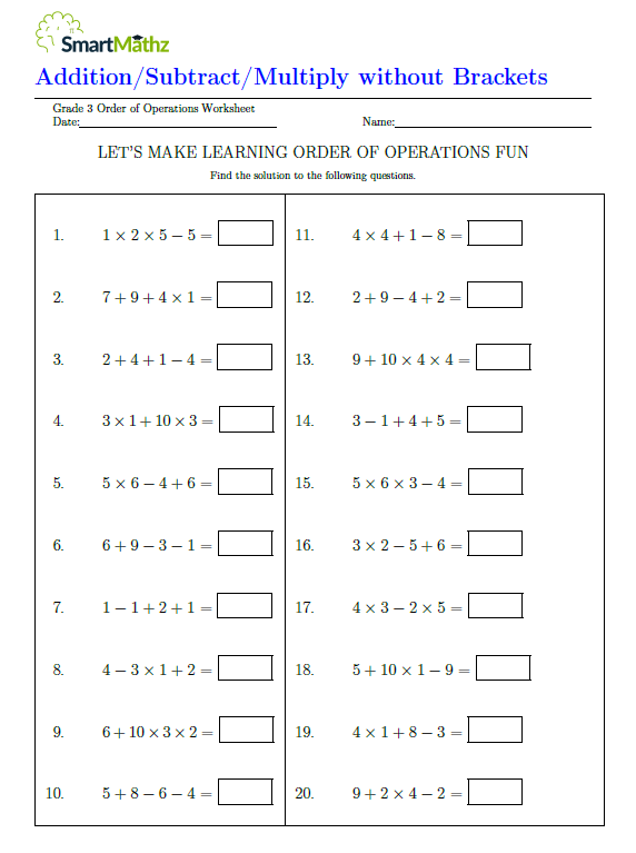 Add Subtract Multiply Without Brackets Smartmathz