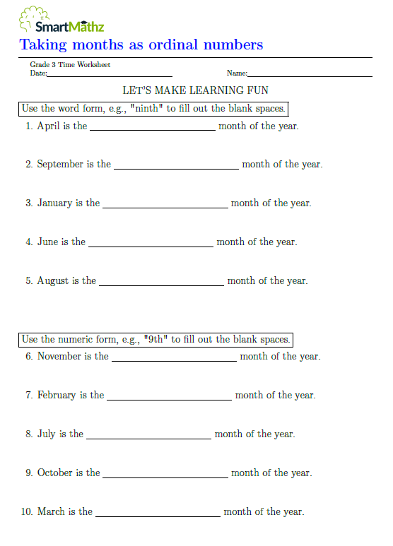 Taking months as ordinal numbers - SmartMathz