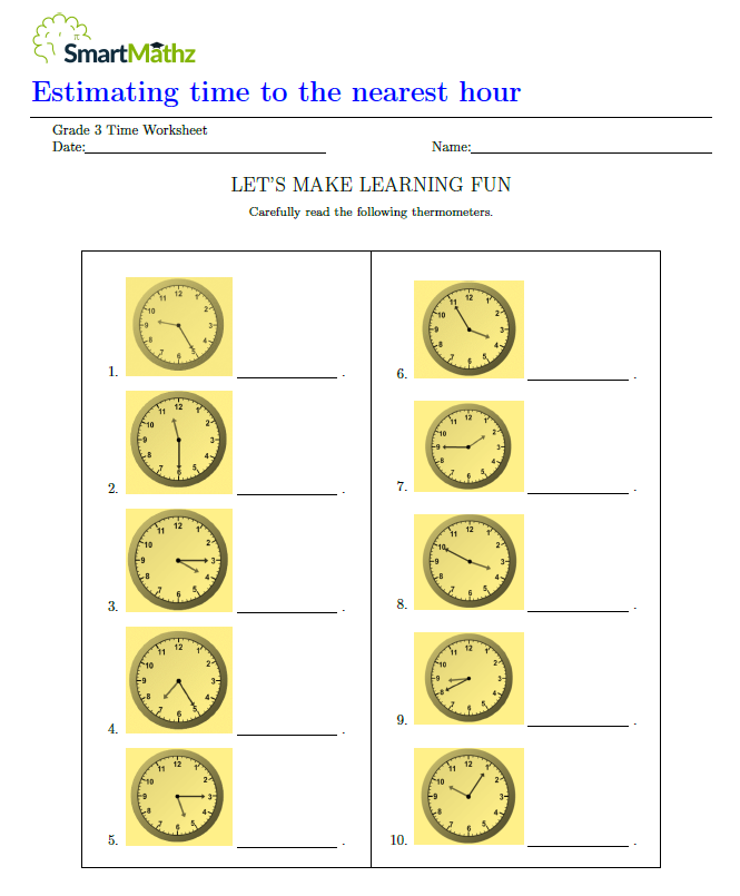 Estimating time to the nearest hour - SmartMathz