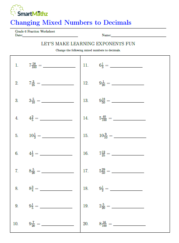 Changing Mixed Numbers to Decimals - SmartMathz