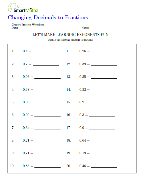Changing Decimals to Fractions - SmartMathz
