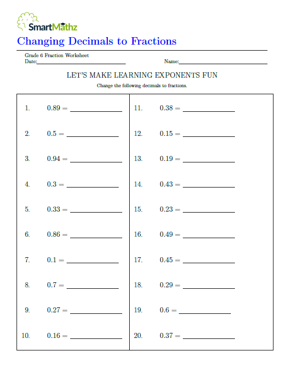 Changing Decimals to Fractions - SmartMathz