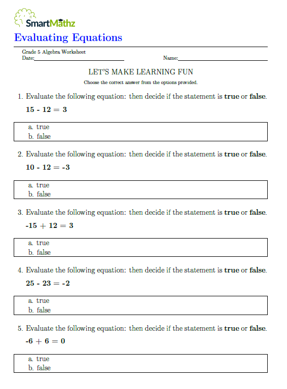 Evaluating Equations - SmartMathz