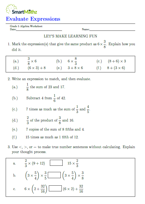 Evaluate Expressions - SmartMathz