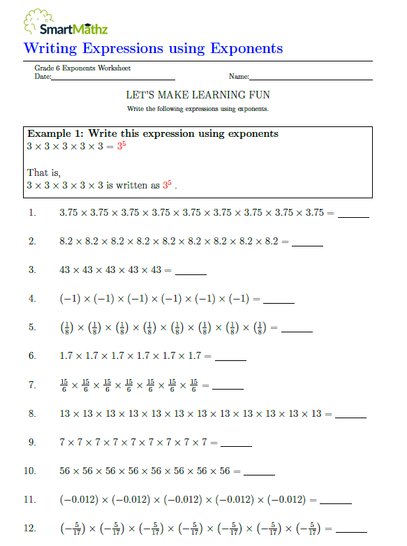 Writing Expressions using Exponents - SmartMathz