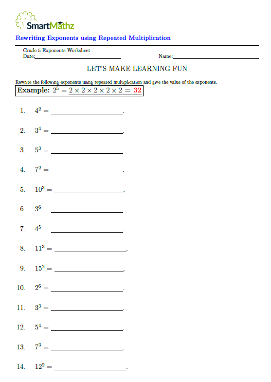 Rewriting Exponents using Repeated Multiplication - SmartMathz