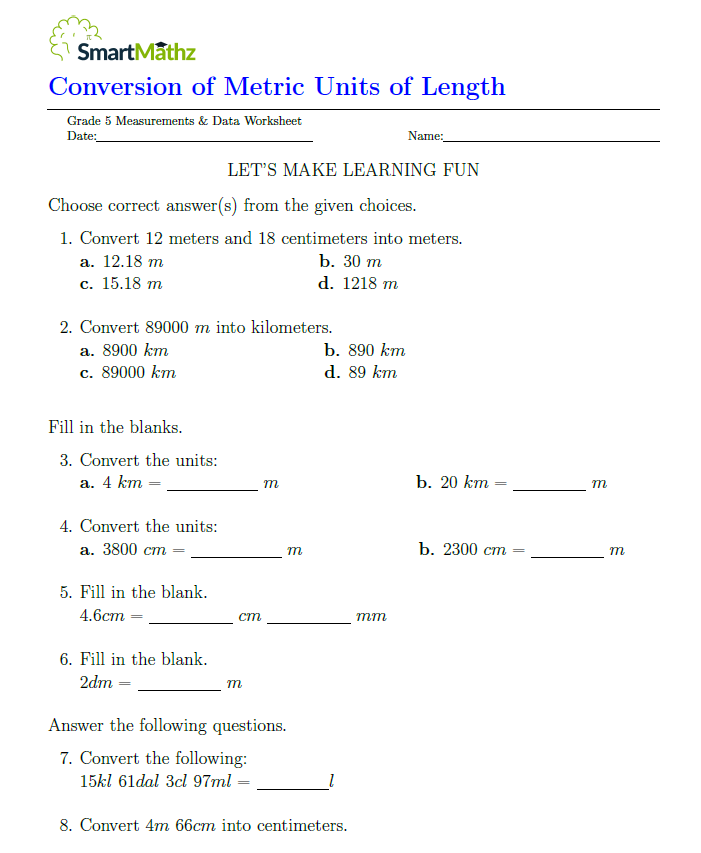 Conversion of Metric Units of Length - SmartMathz