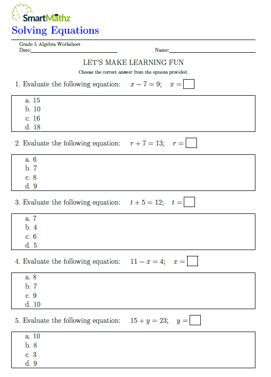 Solving Equations Smartmathz