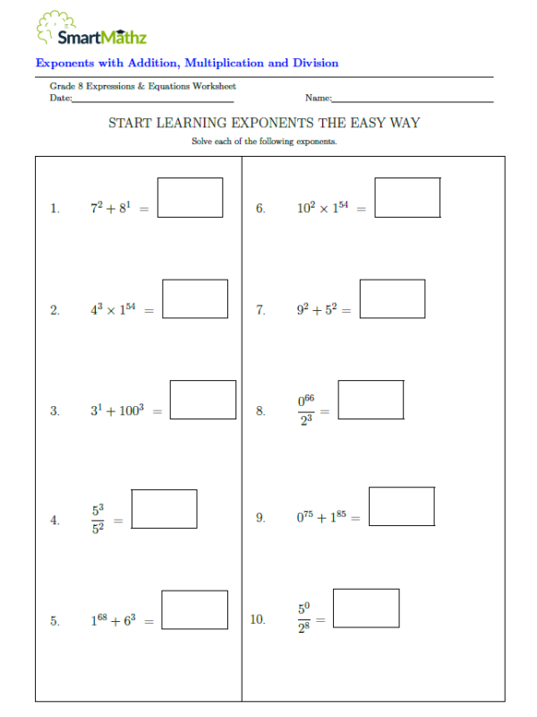 Exponents with Addition, Multiplication & Division - SmartMathz