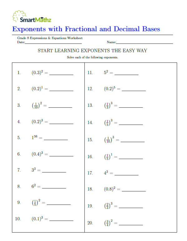 Exponents with Fractional Decimal Bases - SmartMathz