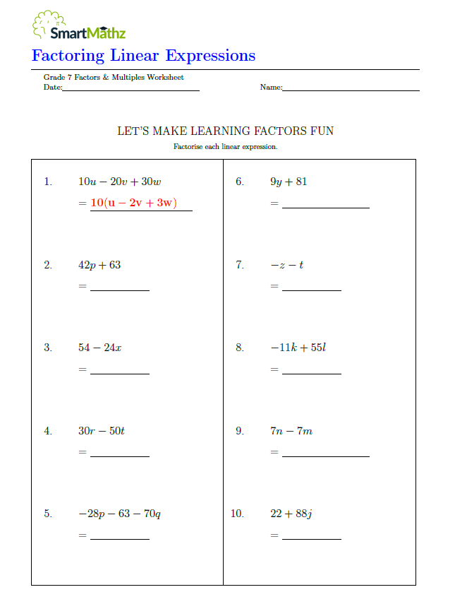 Factoring Linear Equations Worksheet: Mastering The Basics Of Algebra