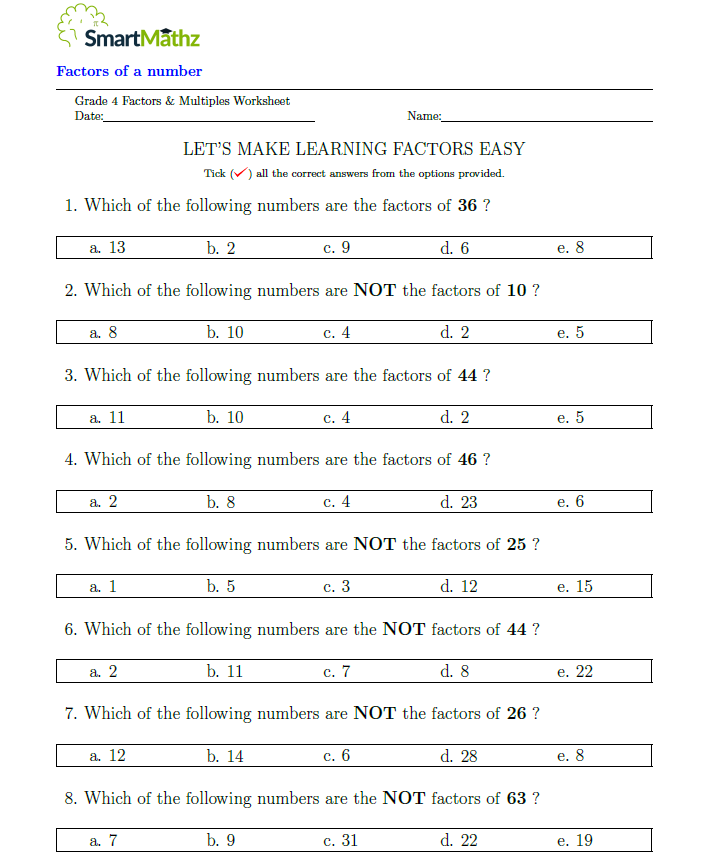 Factors of a number - SmartMathz