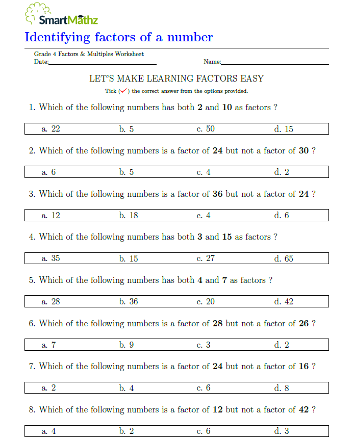 Factors of a number - SmartMathz