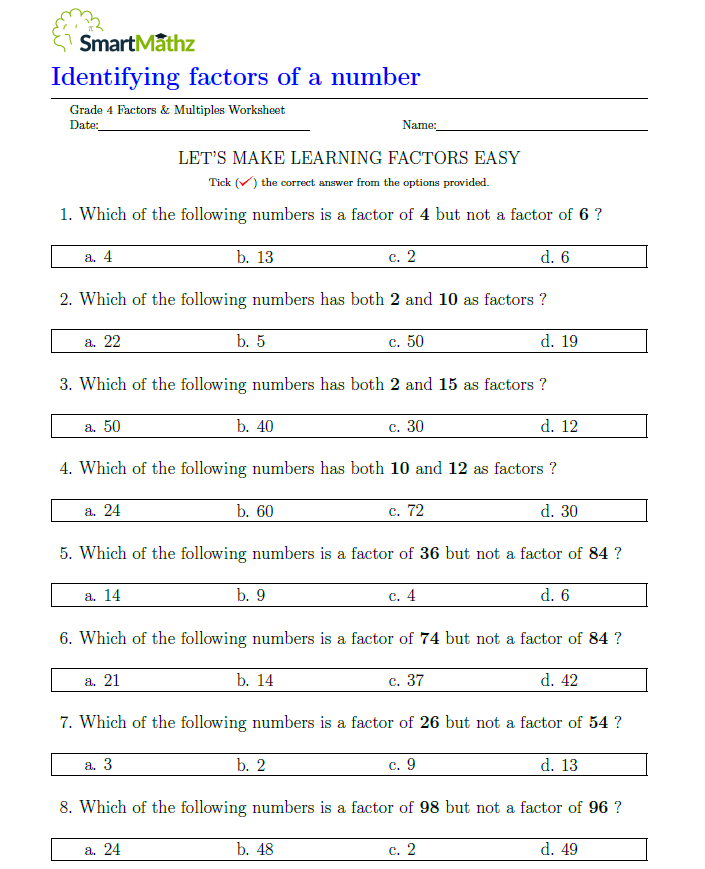 Grade 4 Factors And Multiples Archives Smartmathz