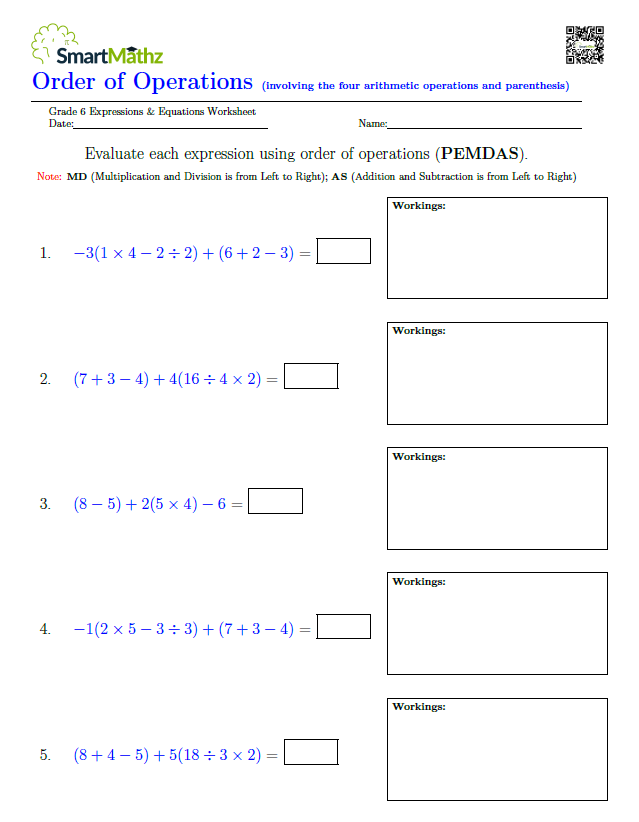 Order Of Operations (involving The Four Arithmetic Operations