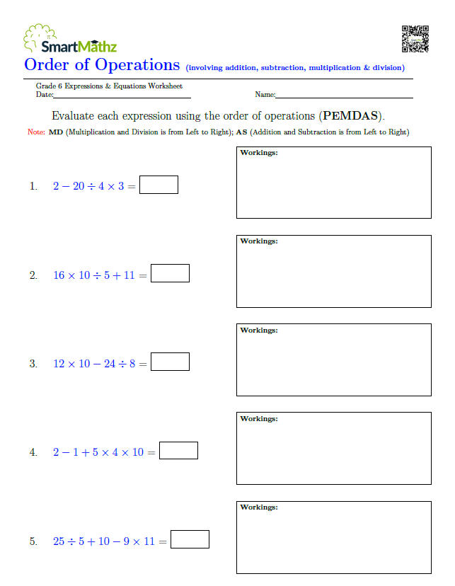 Order of Operations (Involving the four Arithmetic Operations ...