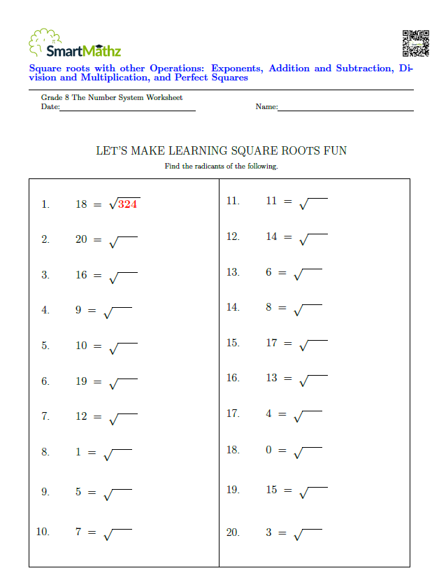 Square Roots with other Operations: Exponents, Addition and Subtraction ...