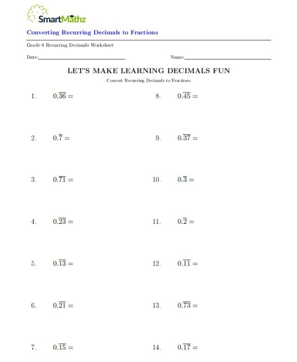 Converting Recurring Decimals to Fractions - SmartMathz