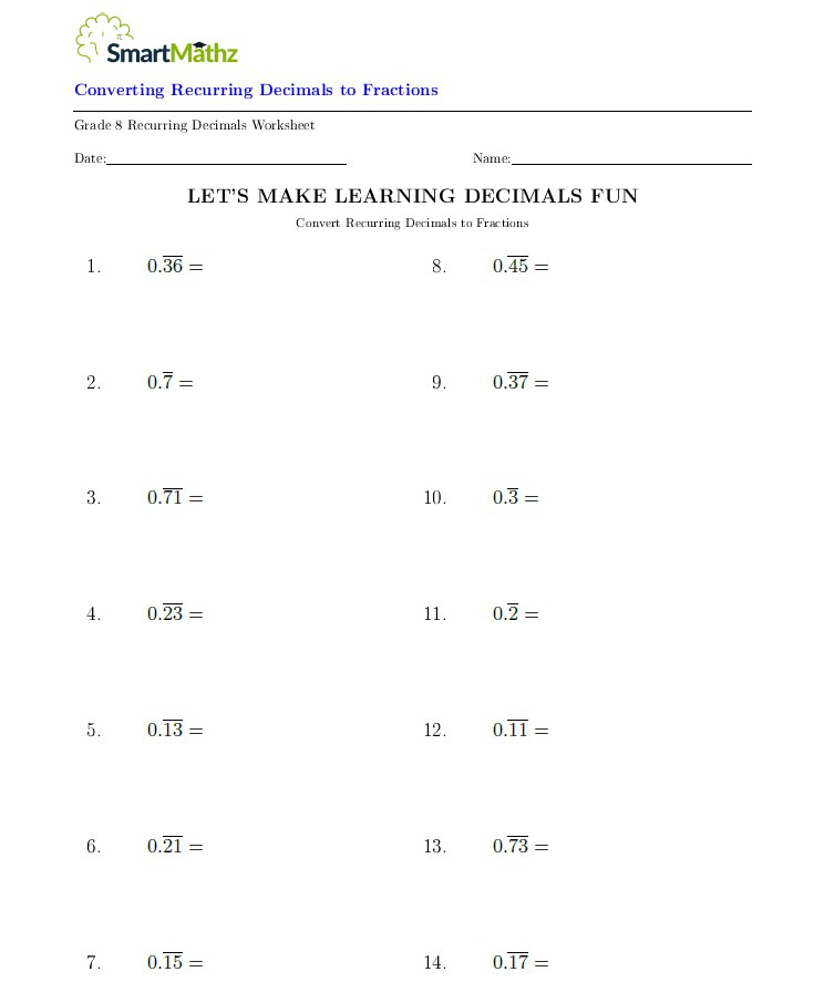 Converting Recurring Decimals to Fractions - SmartMathz