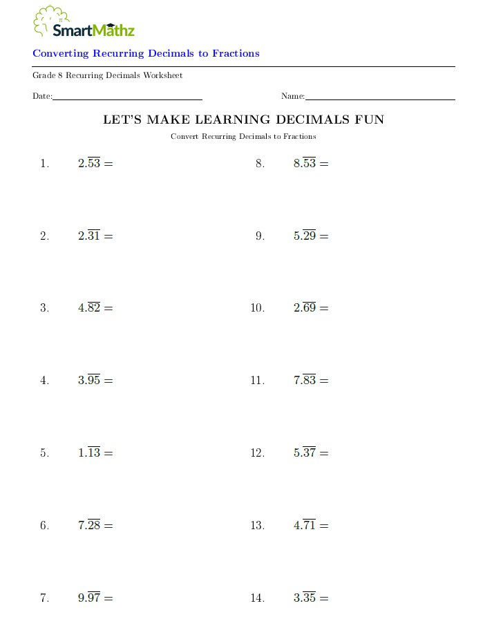 Converting Recurring Decimals to Fractions - SmartMathz
