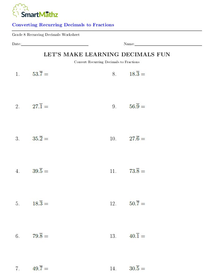 Converting Recurring Decimals to Fractions - SmartMathz