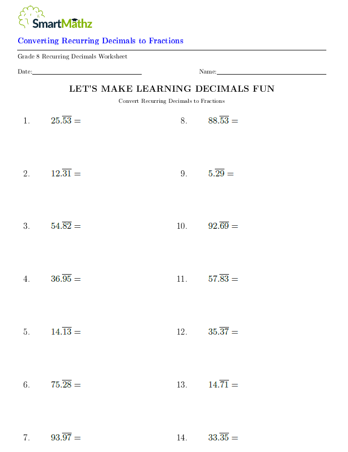 Converting Recurring Decimals to Fractions - SmartMathz