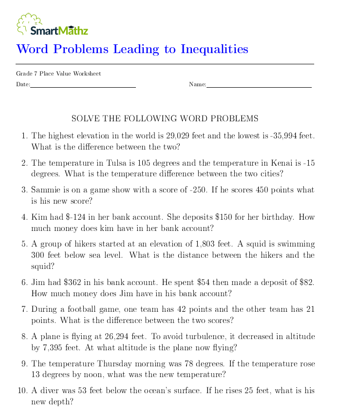 Word Problems leading to Inequalities - SmartMathz