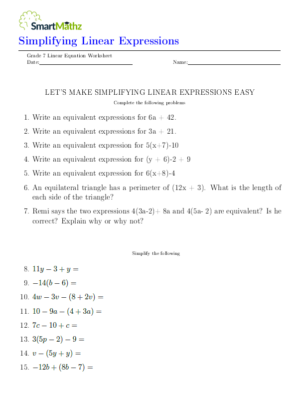 Simplifying Linear Equations - SmartMathz