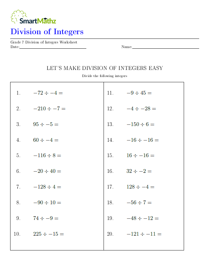 Division of Integers - SmartMathz