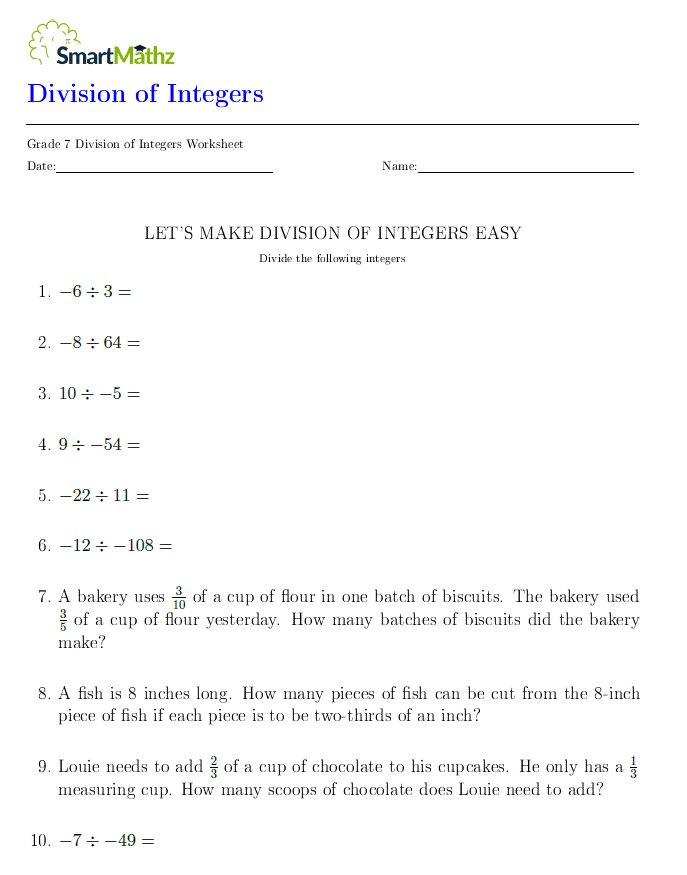 Division of Integers - SmartMathz