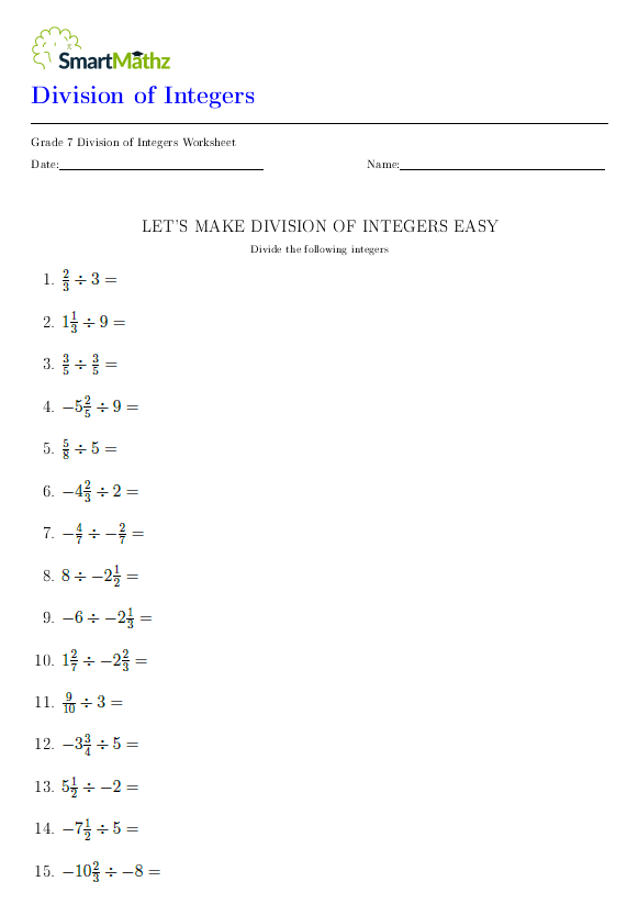 Division of Integers - SmartMathz