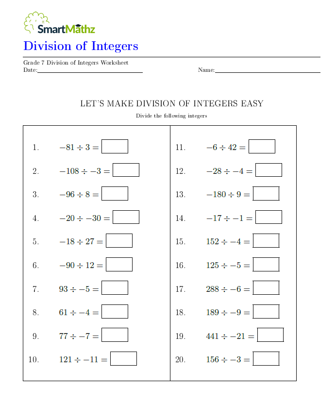 Division of Integers - SmartMathz