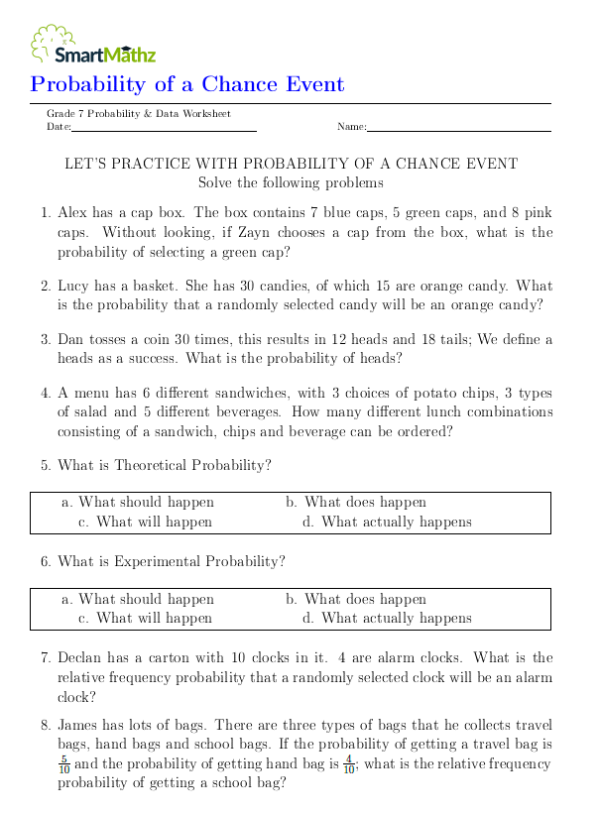 Probability of Chance Event - SmartMathz