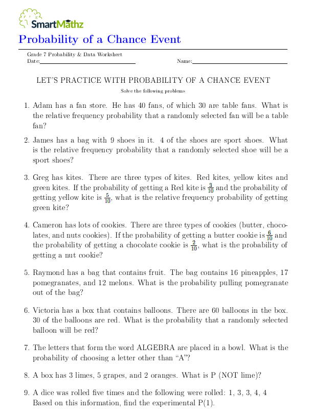 Probability of Chance Event - SmartMathz