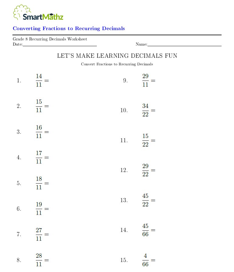 Converting Fractions to Recurring Decimals - SmartMathz