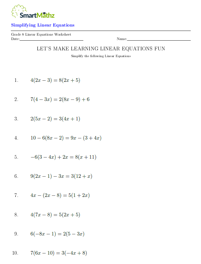 Simplifying Linear Equations - SmartMathz