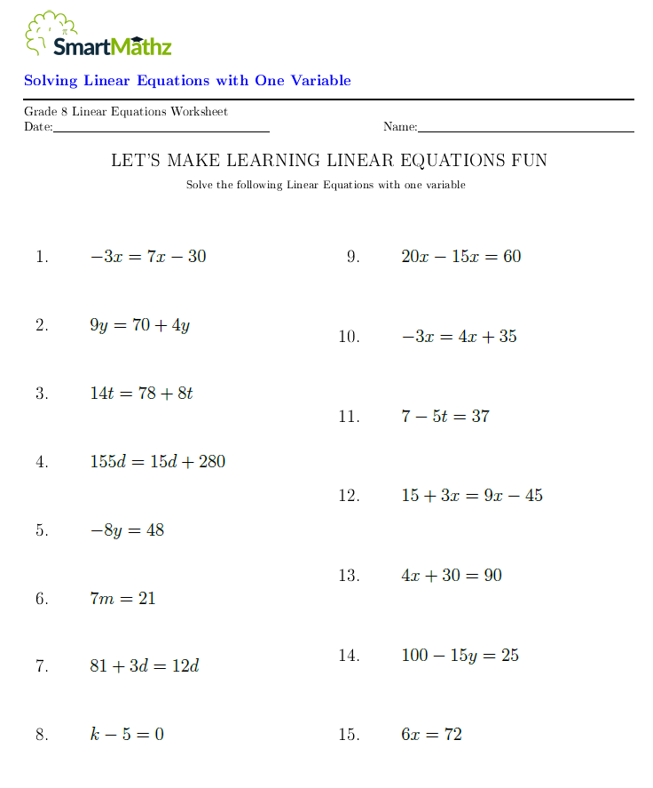 Solving Linear Equations (with one variable) - SmartMathz