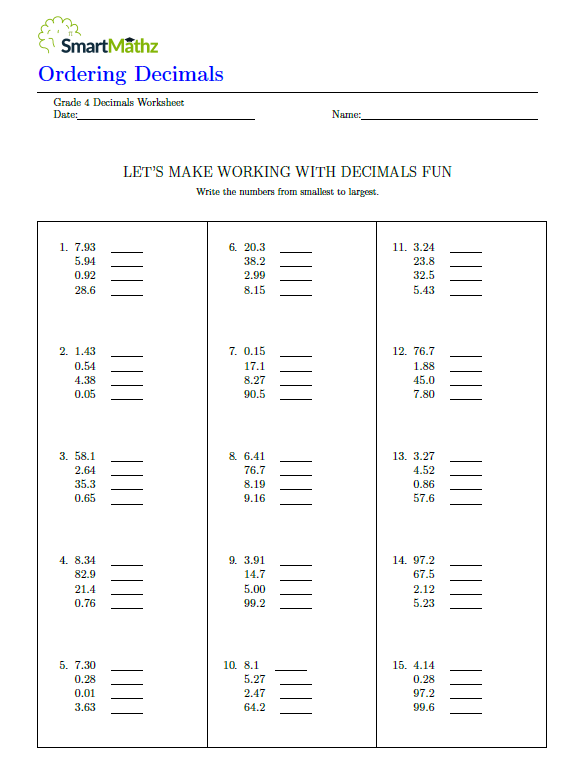 Ordering Decimals - SmartMathz