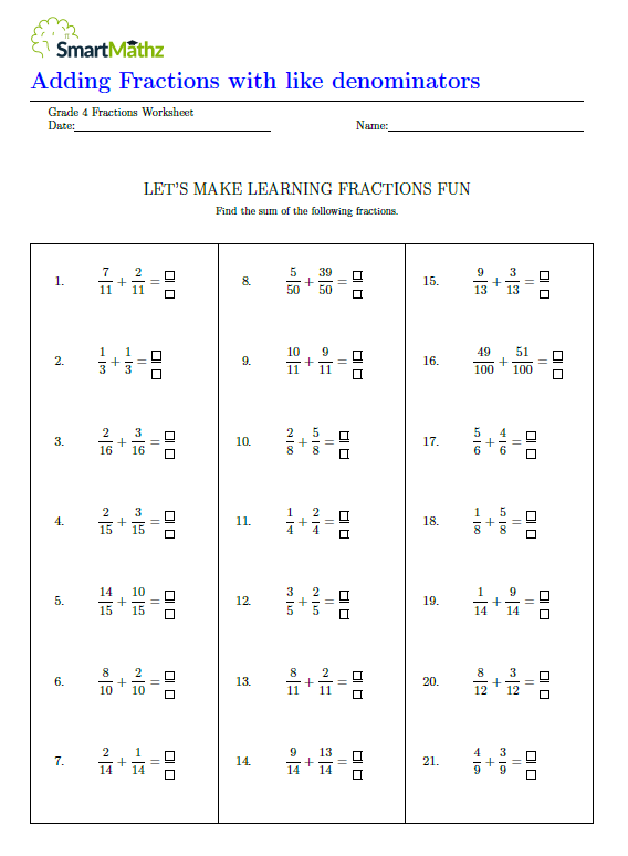 Adding Fractions with like denominators - SmartMathz