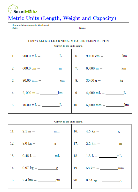 Metric Units (Length, Weight, and Capacity) - SmartMathz